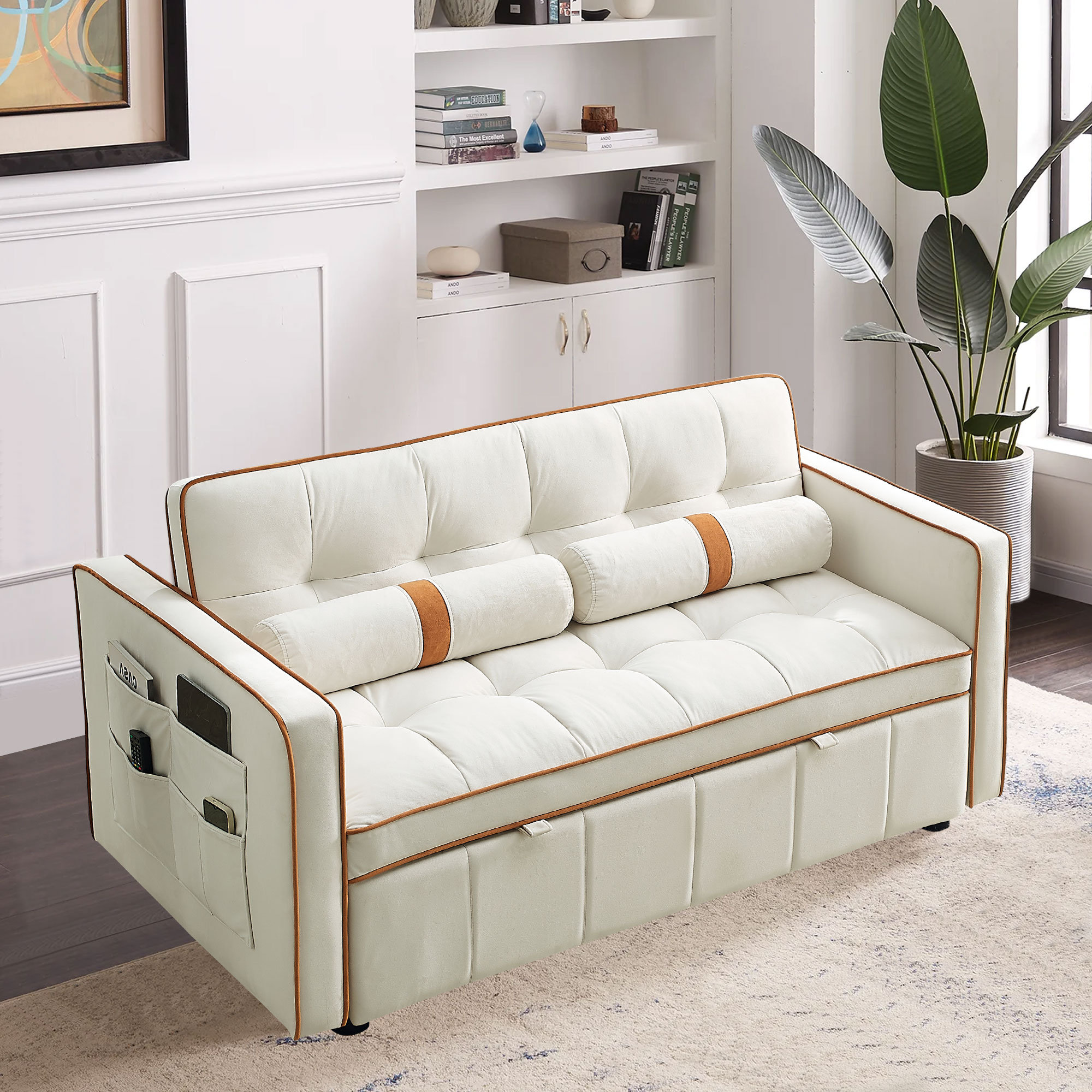 Latitude Run® 55.5" Pull out Sleep Sofa Bed 2 Seater Loveseats Sofa Couch with Side Pockets ...